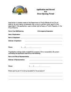 Street Opening Permit Application | City of Adams, Adams County, Wisconsin